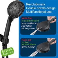 China Bathroom 10 Sprays Detachable Matte Black Handheld Shower Head for sale