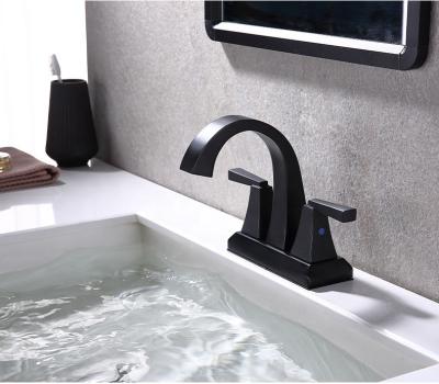 China 4 Inch Centerset 2 Handle High Arc Bathroom Faucet Satin Nickel Matte Black 1.2 GPM for sale