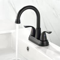 China 4 Inch Centerset 2 Handle High Arc Bathroom Faucet Satin Nickel Matte Black 1.2 GPM for sale