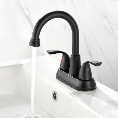 China 4 Inch Centerset 2 Handle High Arc Bathroom Faucet Satin Nickel Matte Black 1.2 GPM for sale
