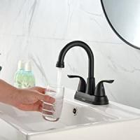 China 4 Inch Centerset 2 Handle High Arc Bathroom Faucet Satin Nickel Matte Black 1.2 GPM for sale