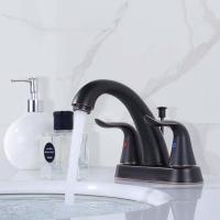 China CUPC 4 Inch Centerset 2 Handle Bathroom Faucet Chrome Nickel Orb Finish 1.2 GPM for sale