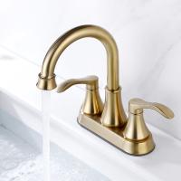 China 4 Inch Centerset Nickel Golden Bathroom Faucet 2 Handle Lever Widespread Sink Faucet 1.2 GPM for sale