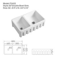 China 33 Inch Double Bowls Farmhouse Kitchen Sink Fireclay Country Style Apron Front 10 Inch Depth for sale