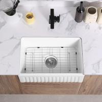 China Rectangular White Ceramic 24 Inch Farmhouse Sink Single Bowl With Grid And Strainer for sale