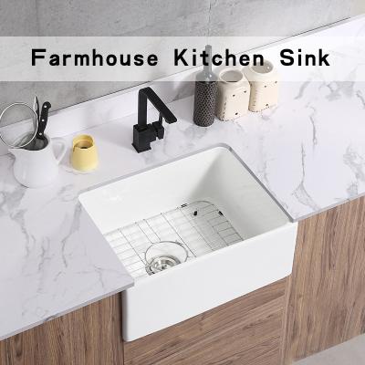 China 24 Inch Farmhouse Fireclay Kitchen Sink Undermount Single Bowl 10 Inch Depth White for sale