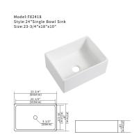 China 24 Inch Farmhouse Fireclay Kitchen Sink Undermount Single Bowl 10 Inch Depth White for sale