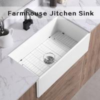 China 33 Inch Ceramic Apron Front Farmhouse Kitchen Sink Single Bowl White for sale