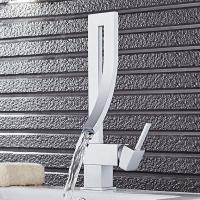 China Square Long Spout Single Handle Kitchen Faucet Brass Chrome 2.2 GPM for sale