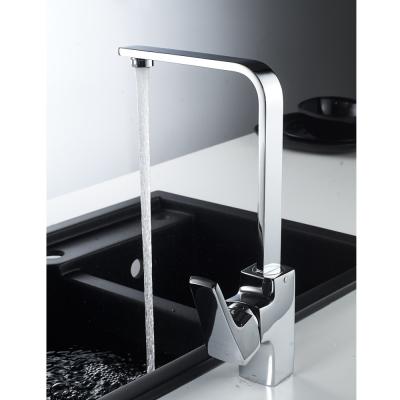 China Welfare KM00106 Single Hole Square Brass Kitchen Faucet Mixer 2.2 GPM Chrome for sale