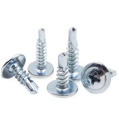 China Carbon Steel ST4.8*19mm Galvanized Cross Head Self-tapping Drill Tail Screw with Gasket Large Flat Head Huasi Dovetail Screw for sale