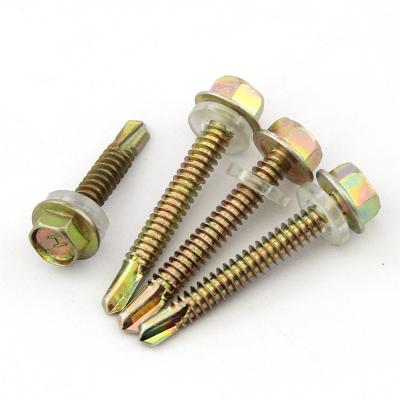 China Carbon Steel Yellow Zinc Plated Hexagon Wood Screw With Self Drilling Pad for sale