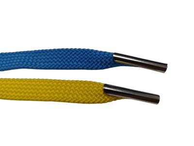 China Braided Polyester Cord Colorful 15mm Flat Tubular For Handbag With Metal Aglets for sale