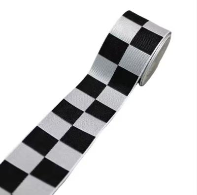 China Polyester Jacquard Ribbon Bag Strap Factory Customizable 3.8cm Two-Color Black White Plaid Herringbone for Garment Accessories for sale