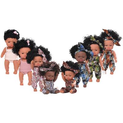 China 14 Inch 33cm Reborn African Rubber Doll with Muslin Jumpsuit and Bow Headband for Girls for sale