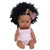China 14 Inch 33cm Reborn African Rubber Doll with Muslin Jumpsuit and Bow Headband for Girls for sale