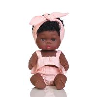 China 14 Inch 33cm Reborn African Rubber Doll with Muslin Jumpsuit and Bow Headband for Girls for sale
