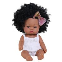 China 14 Inch 33cm Reborn African Rubber Doll with Muslin Jumpsuit and Bow Headband for Girls for sale