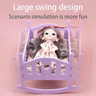 China Wooden Doll House Bed Baby Crib for 6 Inch Dolls Educational Toy Accessories 20x13.5x13cm for sale