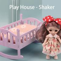 China Wooden Doll House Bed Baby Crib for 6 Inch Dolls Educational Toy Accessories 20x13.5x13cm for sale