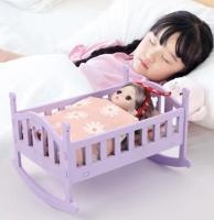 China Wooden Doll House Bed Baby Crib for 6 Inch Dolls Educational Toy Accessories 20x13.5x13cm for sale