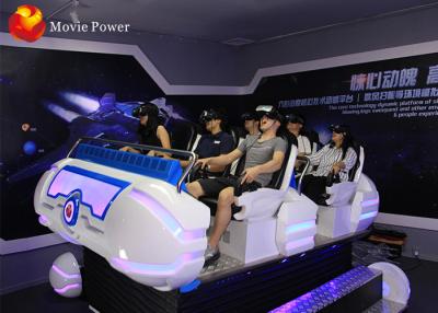 China Attractive Blue Fiberglass 6 Seater 9D Simulator Gun Shooting Games 80pcs Movies for sale