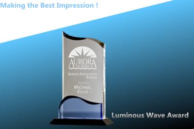 China crystal wave award/glass wave award/crystal trophy/crystal luminous wave trophy for sale