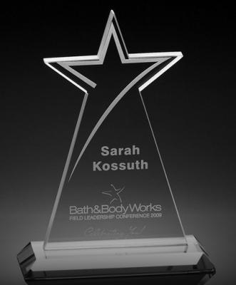 China shooting star crystal award/top star crystal trophy/2d/3d laser engraving star award for sale