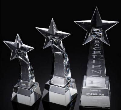 China star bright crystal award/top star crystal tower award/blank crystal star trophy for sale
