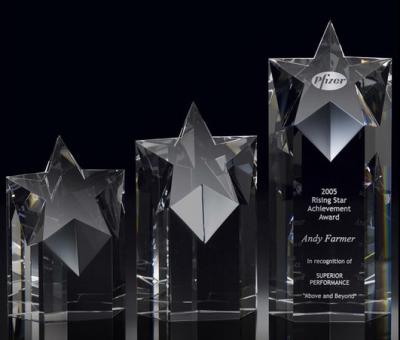 China rising star crystal award/3d laser engraving crystal star trophy/2d laser engraving award for sale