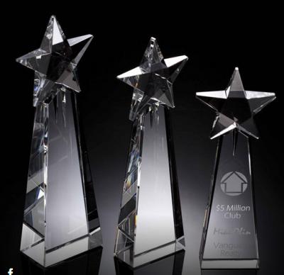 China star goddess crystal award/2d 3d laser engraving star award/on top star crystal trophy for sale