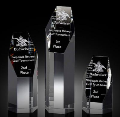 China helsinki tower crystal award/2d laser engraving crystal tower award/crystal hexagon tower for sale
