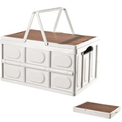 China Collapsible storage box with handle and wooden lid, large capacity for sale