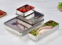 China Stainless Steel Fresh-Keeping Box with Lid, Square Tray, Refrigerator Storage Container, Steamed Fish & Grilled Fish Plate, Barbecue & Cold Dish Plate for sale