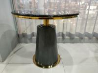 China Living Room 90cm 75cm Wrought Iron Marble Coffee Table for sale