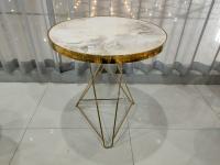 China 70cm 75cm Wrought Iron Coffee Table With Marble Top for sale