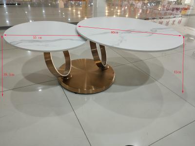 China Gold Plated 80cm 55cm Stainless Steel Marble Coffee Table for sale