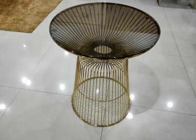 China Brown Surface 72cm Wrought Iron Glass Coffee Table for sale