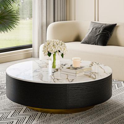 China Modern Round Coffee Table with Ceramic Marble Top - Black/Walnut Finish, E1 MDF Base, 15-20 Day Delivery for sale