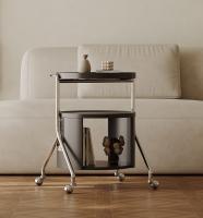 China Modern Round Side Table with Wheels - Ø420mm × 700mm Height - Black & Silver Stainless Steel for sale
