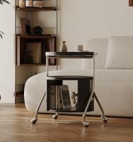 China Modern Round Side Table with Wheels - Ø420mm × 700mm Height - Black & Silver Stainless Steel for sale