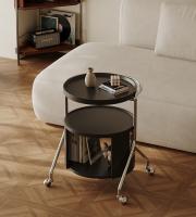China Modern Round Side Table with Wheels - Ø420mm × 700mm Height - Black & Silver Stainless Steel for sale