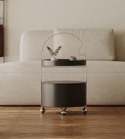 China Modern Round Side Table with Wheels - Ø420mm × 700mm Height - Black & Silver Stainless Steel for sale