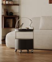 China Modern Round Side Table with Wheels - Ø420mm × 700mm Height - Black & Silver Stainless Steel for sale