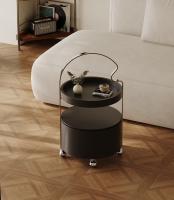 China Modern Round Side Table with Wheels - Ø420mm × 700mm Height - Black & Silver Stainless Steel for sale