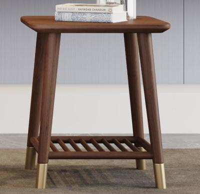China 500x500mm Solid Wood Square Side Table with 2 Shelves - Modern Walnut Finish Furniture for sale