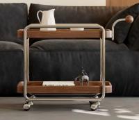 China Nordic Modern Low Side Table Trolley with Wheels 500x500mm Stainless Steel Frame Solid Wood Handle for sale