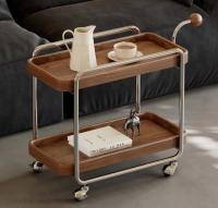 China Nordic Modern Low Side Table Trolley with Wheels 500x500mm Stainless Steel Frame Solid Wood Handle for sale