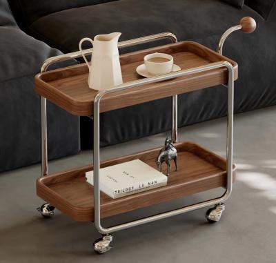China Nordic Modern Low Side Table Trolley with Wheels 500x500mm Stainless Steel Frame Solid Wood Handle for sale