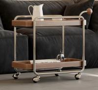 China Nordic Modern Low Side Table Trolley with Wheels 500x500mm Stainless Steel Frame Solid Wood Handle for sale